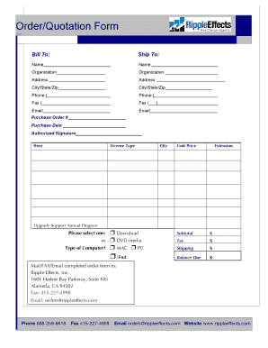 Fillable Online Order/Quotation Form Form - rippleeffects.com Fax Email ...
