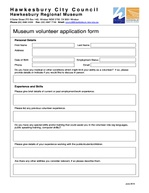 Fillable Online hawkesbury nsw gov Museum volunteer application form ...