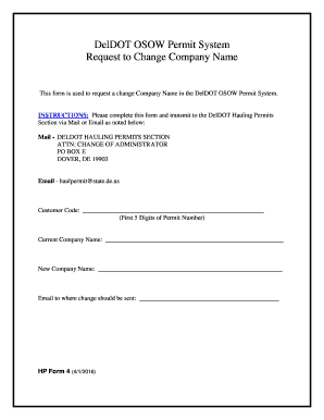 Fillable Online deldot DelDOT OSOW Permit System Request to Change ...