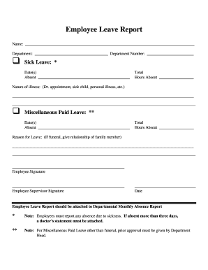 Fillable Online tamuc Employee Leave Report Fax Email Print - pdfFiller