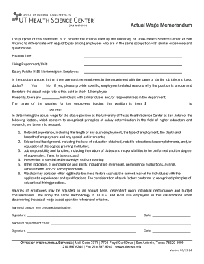 Fillable Online uthscsa Actual Wage Memorandum Fax Email Print - pdfFiller