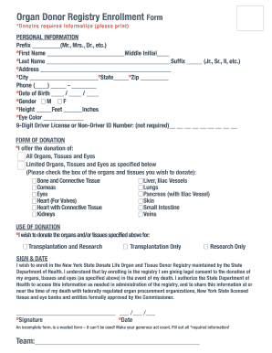 Fillable Online liveonny Organ Donor Registry Enrollment Form ...