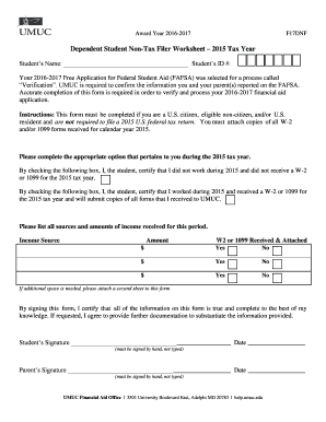 Fillable Online umuc Dependent Student Non-Tax Filer Worksheet 2015 Tax Year. Complete this ...