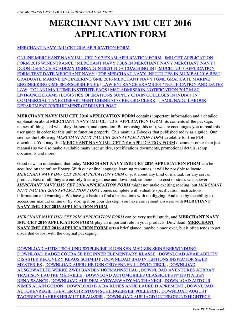 Fillable Online telscape PDF MERCHANT NAVY IMU CET 2016 APPLICATION ...