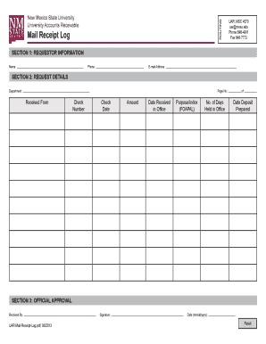 Fillable Online af nmsu Mail Receipt Log Fax Email Print - pdfFiller