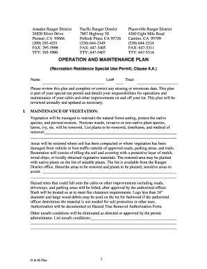 Fillable Online fs usda O&M Plan - fs usda Fax Email Print - pdfFiller
