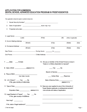 Fillable Online uthscsa DENTAL SCHOOL ADVANCED EDUCATION PROGRAM IN ...