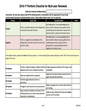 Fillable Online provost asu 2016-17 Portfolio Checklist for Multi-year ...