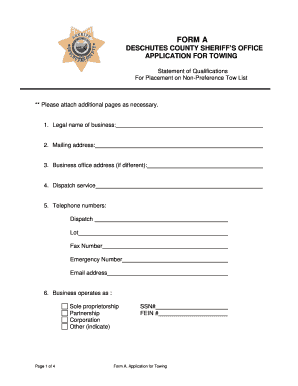 Fillable Online sheriff deschutes APPLICATION FOR TOWING Fax Email ...