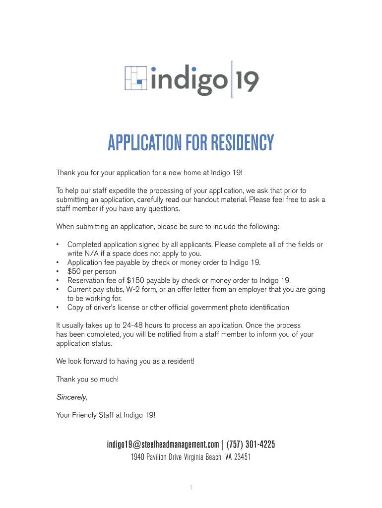 Fillable Online Thank you for your application for a new home at Indigo ...