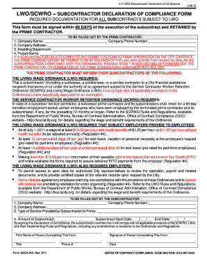 Fillable Online LWO-5 Subcontractor Dec of Compliance Form rev08b.doc ...