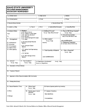 Fillable Online isu Records Inventory Worksheet. form to conduct records inventory Fax Email ...