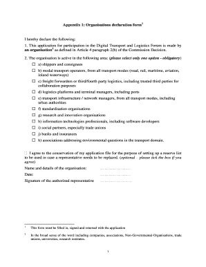 Fillable Online ec europa Appendix 1: Organisations declaration form1 ...