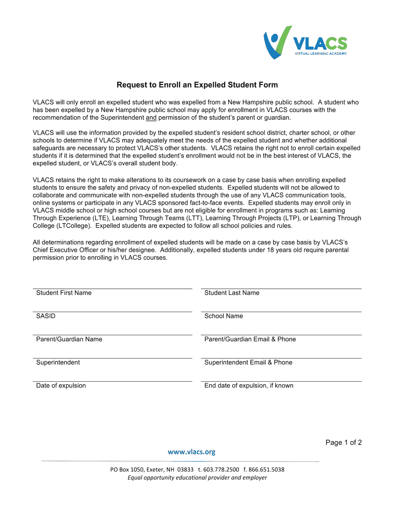 Fillable Online Request to Enroll an Expelled Student Form.docx Fax ...