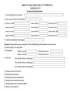Fillable Online SMITH AND MILLER ATTORNEYS CHECKLIST Fax Email Print ...