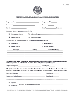 Fillable Online kean TUITION WAIVER APPLICATION FOR MANAGERIAL ...