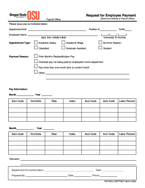 Fillable Online oregonstate Request for Employee Payment Fax Email ...