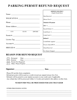 Fillable Online k-state PARKING PERMIT REFUND REQUEST Fax Email Print ...