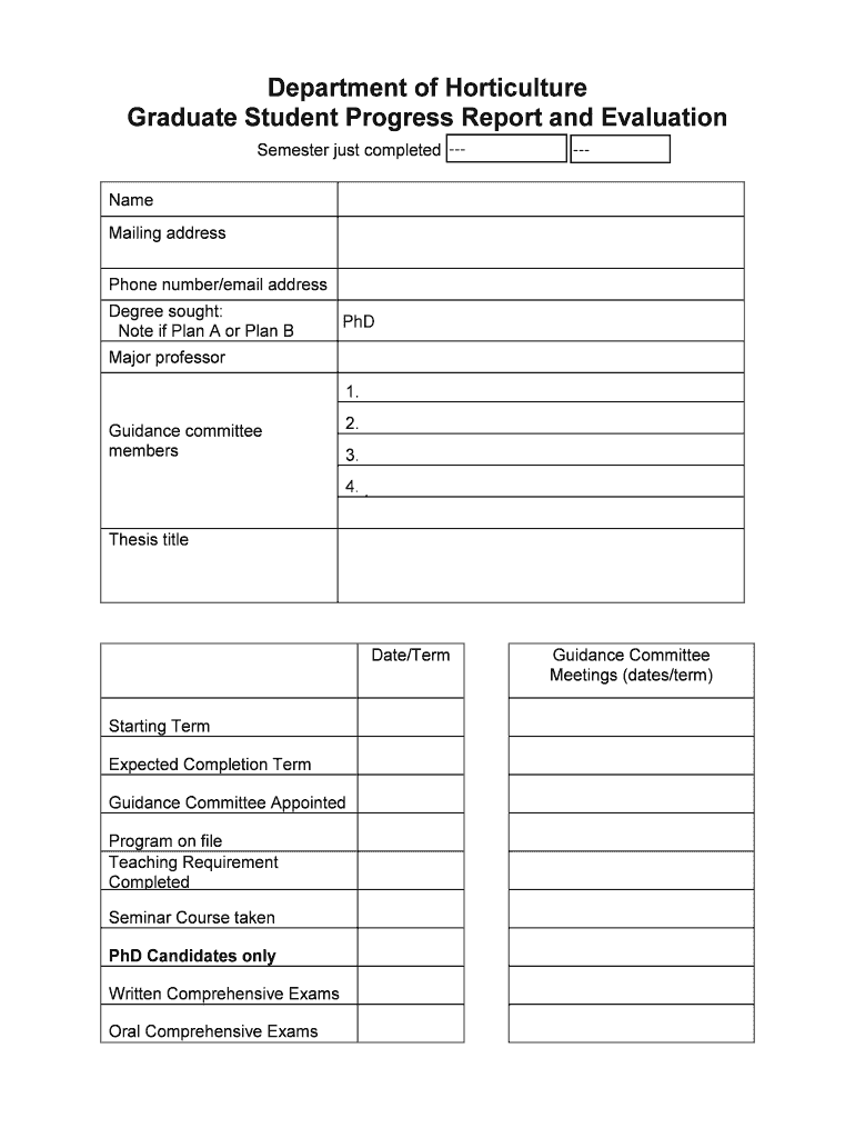 Fillable Online hrt msu Graduate Student Progress Report - Department of Horticulture Fax Email ...
