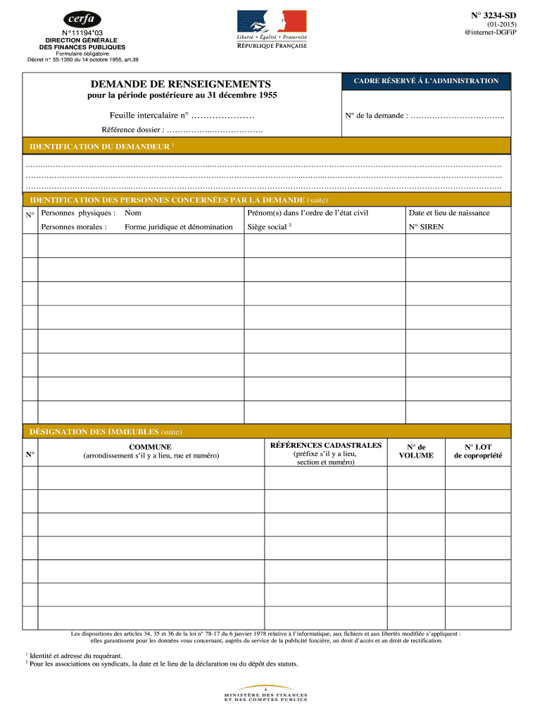 Fillable Online DEMANDE DE RENSEIGNEMENTS pour la p riode post rieure ...