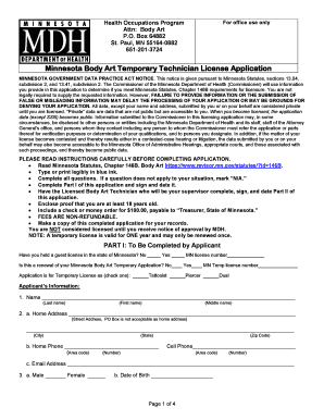 Fillable Online Temporary Body Art Technician License Application ...