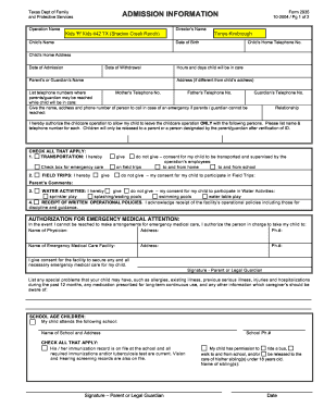 Fillable Online 2935-Admissions Information e...printer from adobe ...