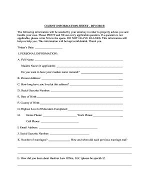 Fillable Online Divorce Intake Sheet Fax Email Print - pdfFiller