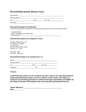 Fillable Online carrborofamilyvision Records/Information Release Form Fax Email Print - pdfFiller