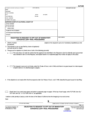 Fillable Online EJT-004 Objection to Request to Opt Out of Mandatory ...