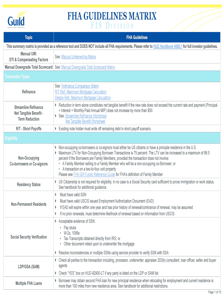 Fillable Online FHA GUIDELINES MATRIX Fax Email Print - pdfFiller