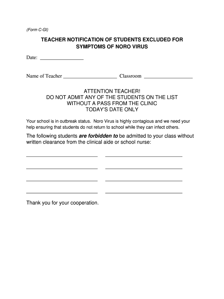 Fillable Online Form C-Noro Teacher Notification of exclusions rev 4-16 ...