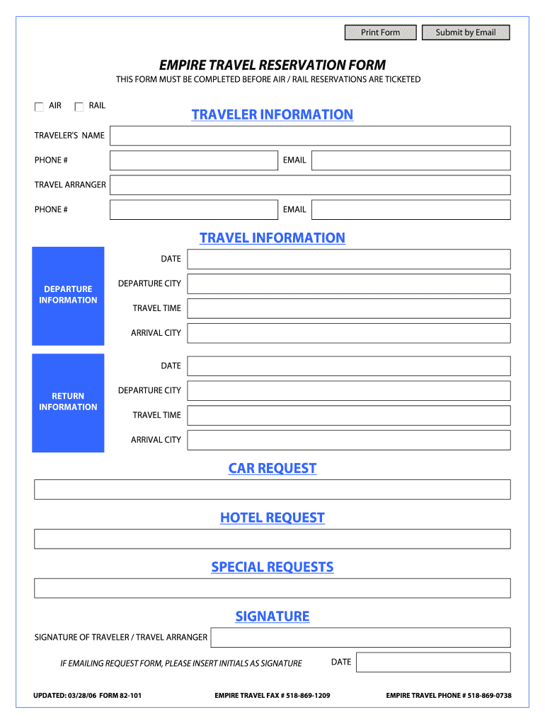 Fillable Online EMPIRE TRAVEL RESERVATION FORM Fax Email Print - pdfFiller