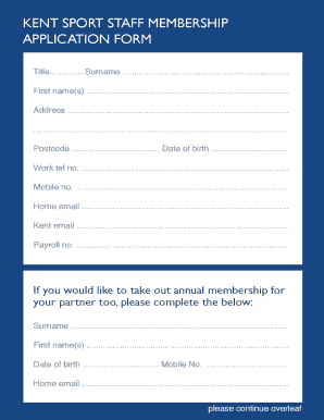 Fillable Online kent ac KENT SPORT STAFF MEMBERSHIP APPLICATION FORM ...