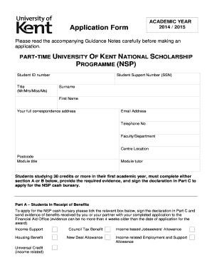 Fillable Online kent ac Application Form PART TIME UNIVERSITY OF KENT ...