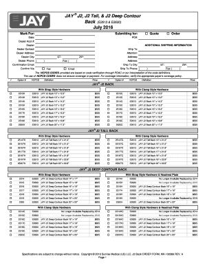 Fillable Online Jay J2 deep contour back order form - Medicaleshop Fax ...