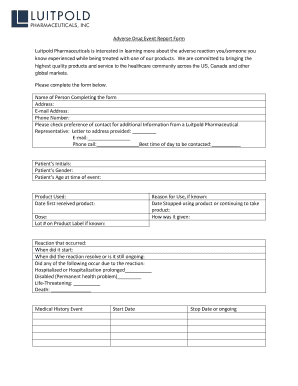 Fillable Online Adverse Drug Event Report Form Luitpold Pharmaceuticals ...