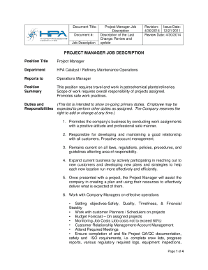 Fillable Online Project Manager Job Description - HPA Fax Email Print - pdfFiller