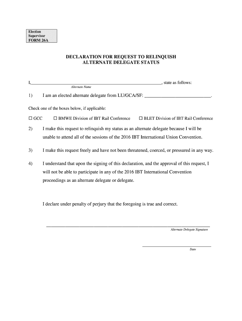 Fillable Online ibtvote DECLARATION FOR REQUEST TO RELINQUISH ALTERNATE ...