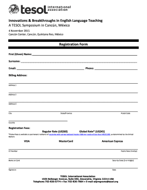 Fillable Online tesol Cancun15 Reg Form - tesol Fax Email Print - pdfFiller