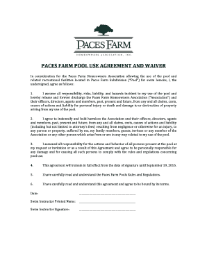 Fillable Online Swim Lesson Instructor Waiver - Paces Farm Fax Email ...