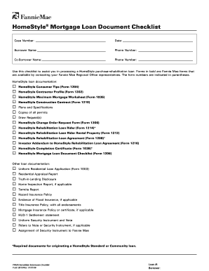 Fillable Online T. HomeStyle Mortgage Loan Document Checklist Fax Email ...