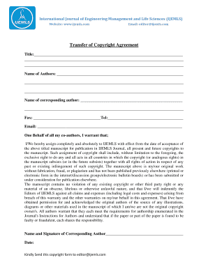 Fillable Online Transfer of Copyright Agreement - ijemls Fax Email ...