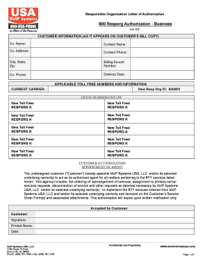 Fillable Online 800 Resporg Authorization - Business Fax Email Print ...