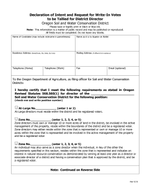 Fillable Online oregon Declaration of Intent and Request for Write-In ...