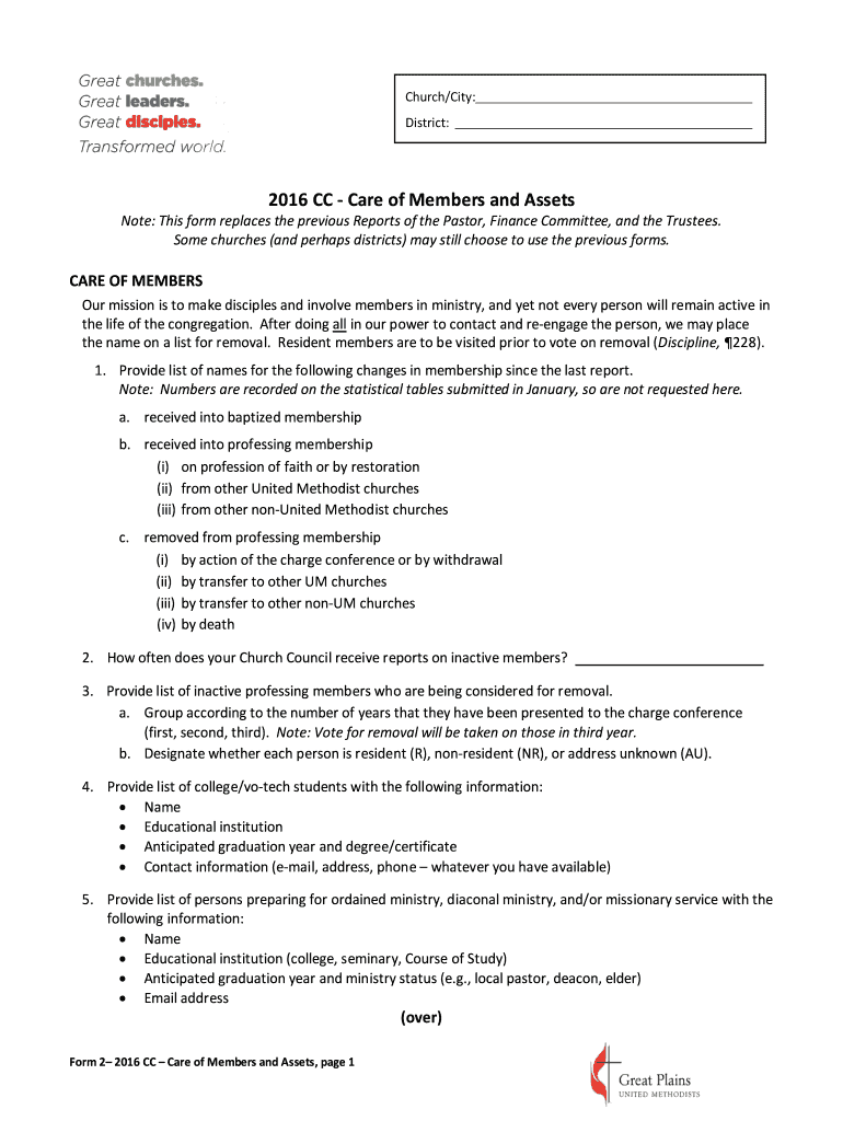 Fillable Online 2016 CC - Care of Members and Assets - Great Plains ...