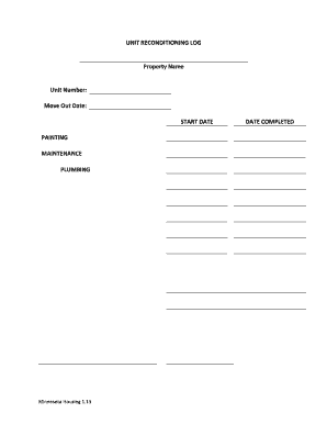 Fillable Online mnhousing UNIT RECONDITIONING LOG Property Name Unit ...