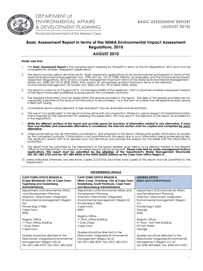 Fillable Online gnec co BASIC ASSESSMENT REPORT Basic Assessment Report ...