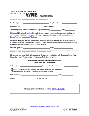 Fillable Online www1 wne Transfer Release Form - Western New England ...