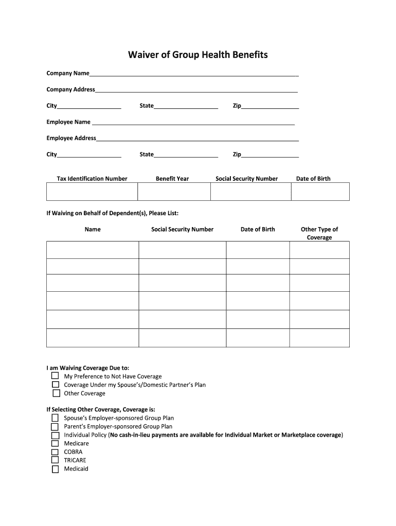 Fillable Online my setseg Waiver of Group Health Benefits Fax Email Print - pdfFiller
