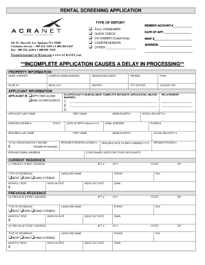 Fillable Online RENTAL SCREENING APPLICATION Fax Email Print - pdfFiller